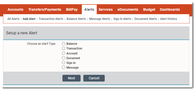 Customizable Text & Email Alerts in Online Banking