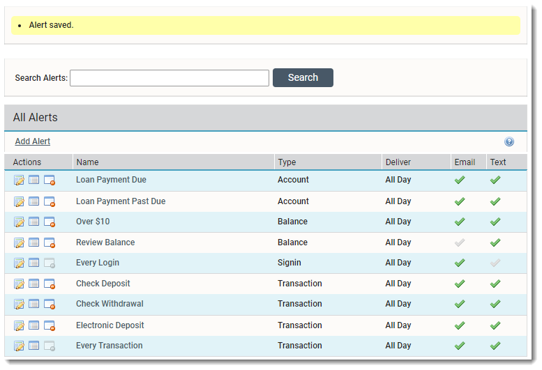 Customizable Text & Email Alerts in Online Banking